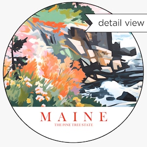 Maine Pink Orange Retro Travel Poster Pine Tree State Print Motto ...