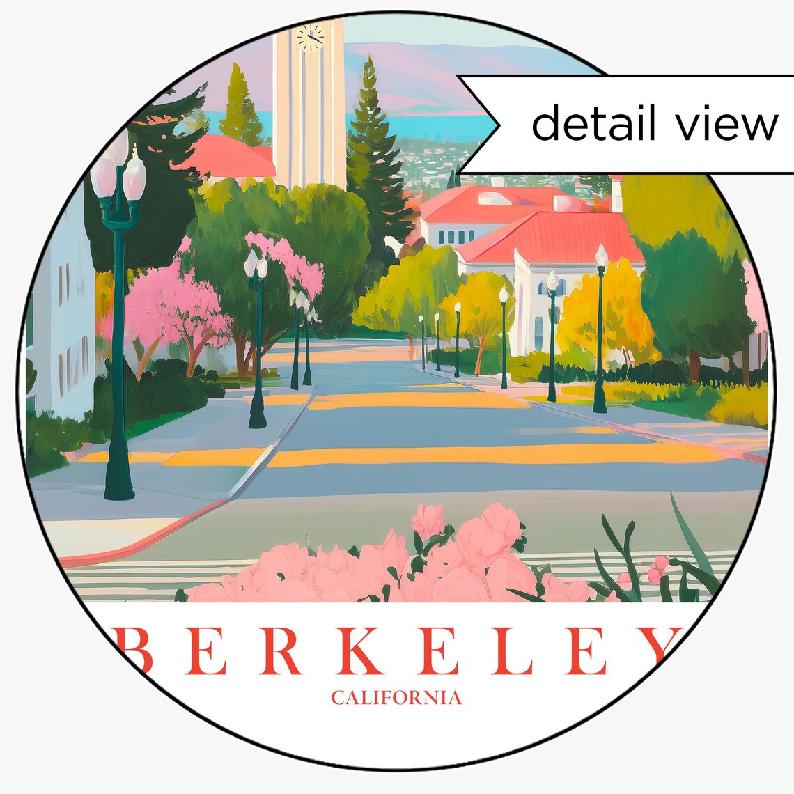 Berkeley Travel Poster California Pink Teal Orange Print CA Wall Art ...