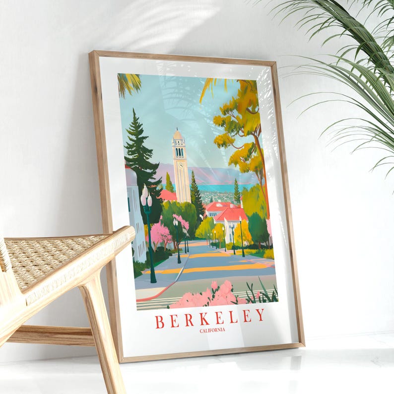 Berkeley Travel Poster California Pink Teal Orange Print CA Wall Art ...