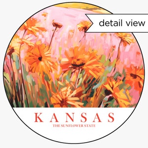 Kansas Retro Travel Poster Sunflower State Print Motto Pink Orange ...
