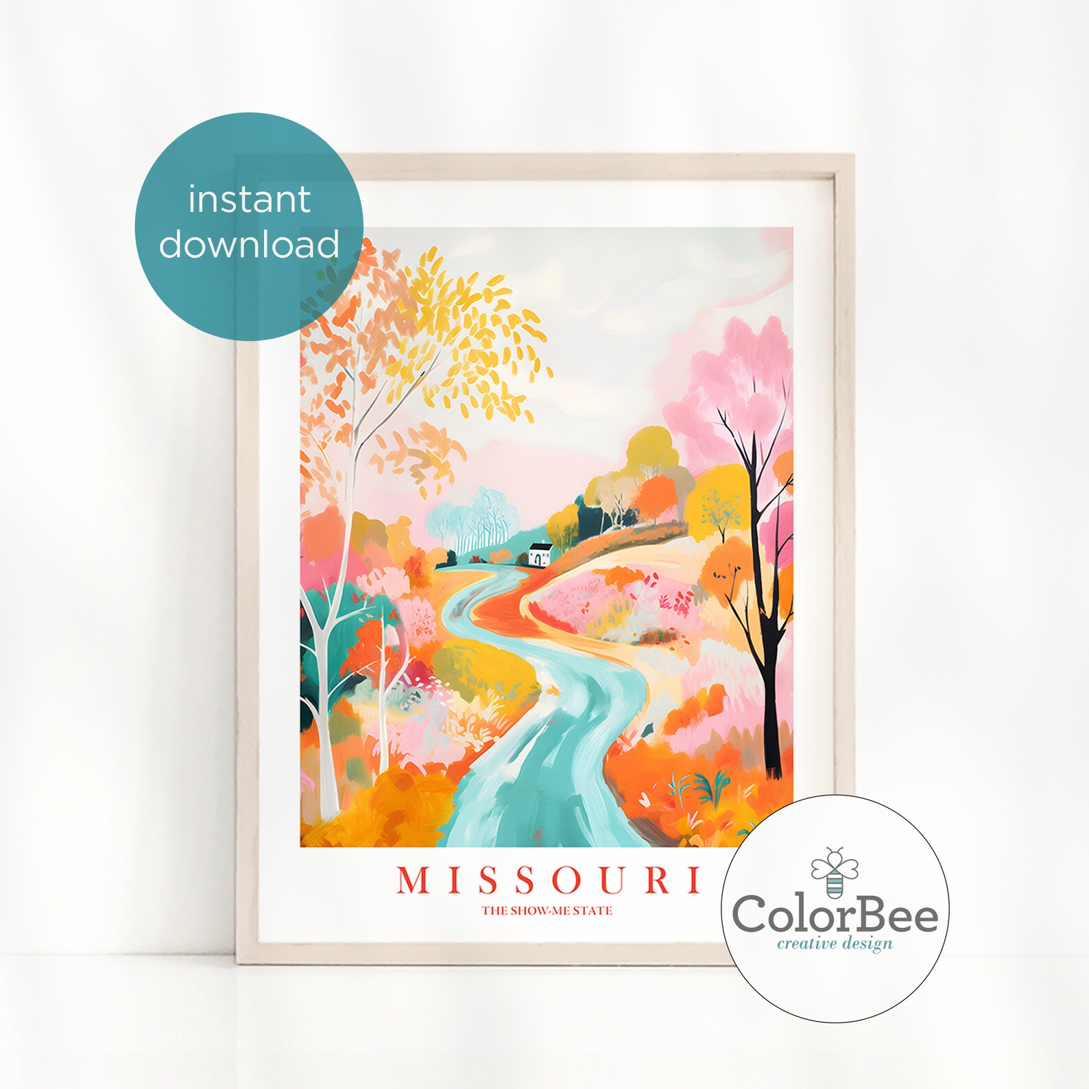 Missouri Pink Orange Retro Travel Poster Show Me State Print Motto ...