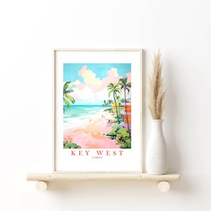Key West Florida Travel Poster Print Retro Pink Orange Teal Beach ...