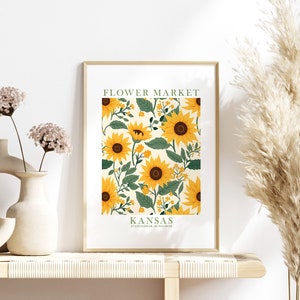 Kansas Sunflower State Flower Print Yellow Green KS Floral Botanical ...
