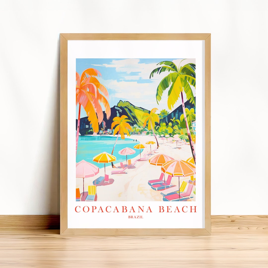 Copacabana Beach Travel Poster Brazil Wall Art Print Rio De Janeiro ...