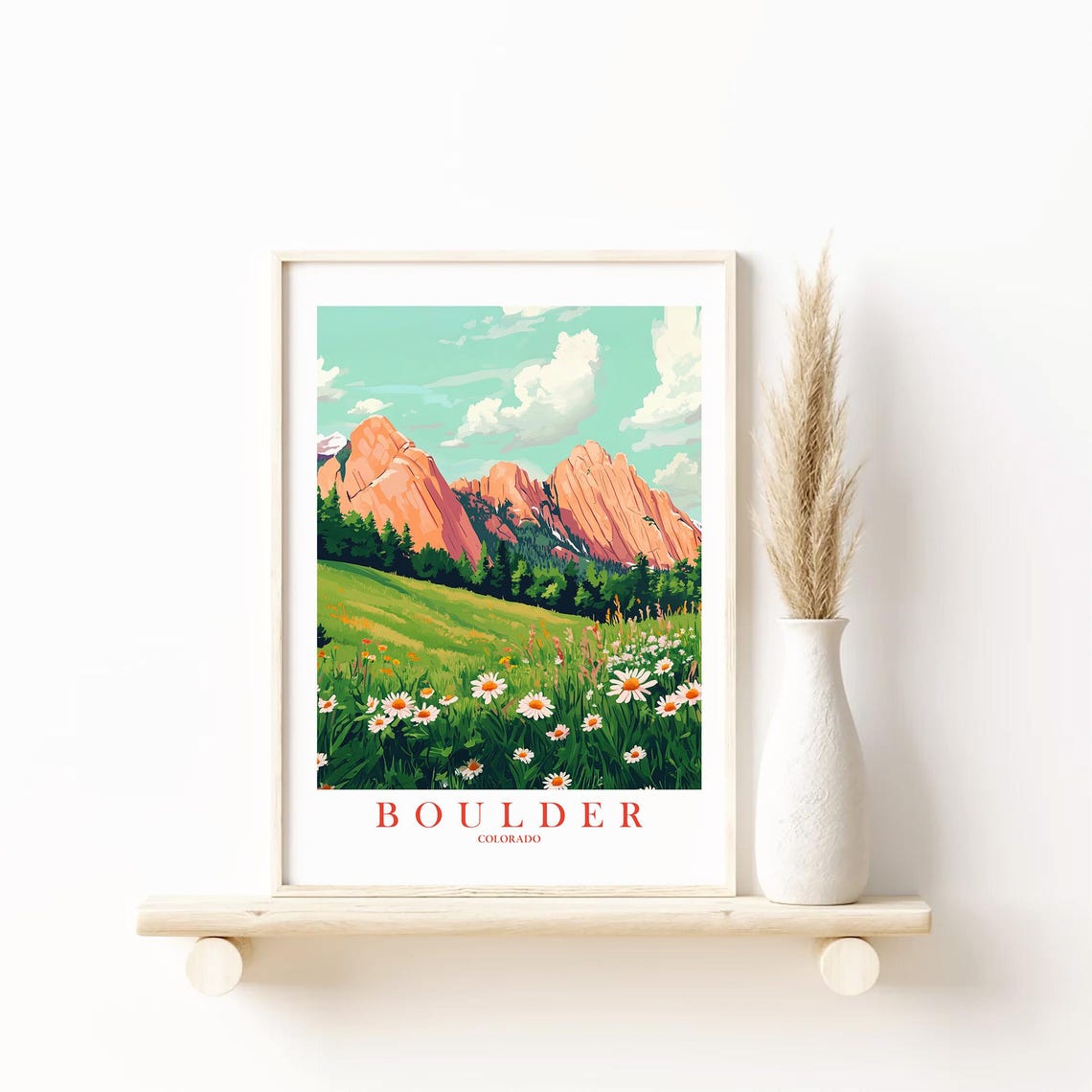 Boulder Travel Poster Colorado Print Retro Pink Orange Teal State ...