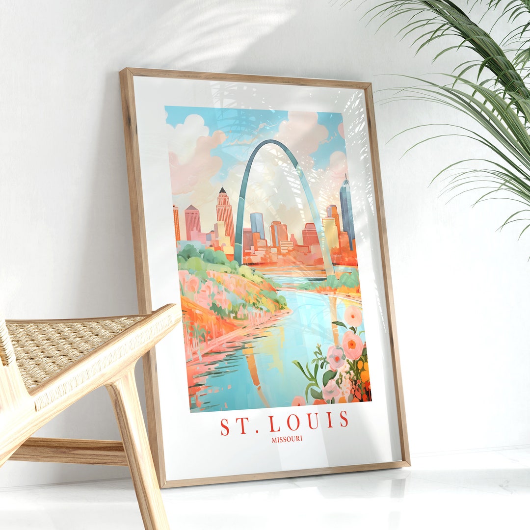 St Louis Pink Orange Retro Travel Poster Missouri Print Painted Scenery ...