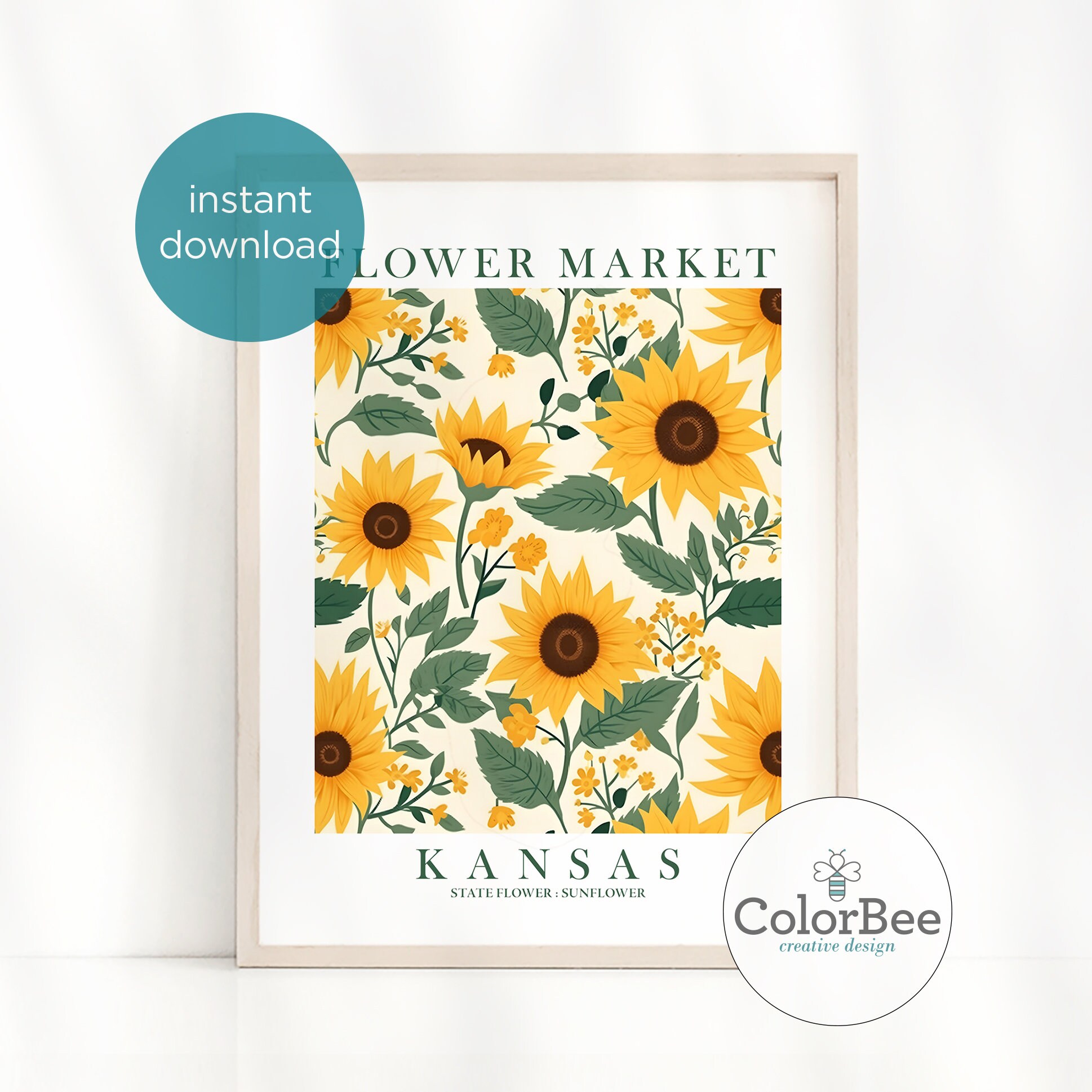 Kansas Sunflower State Flower Print Yellow Green KS Floral - Etsy