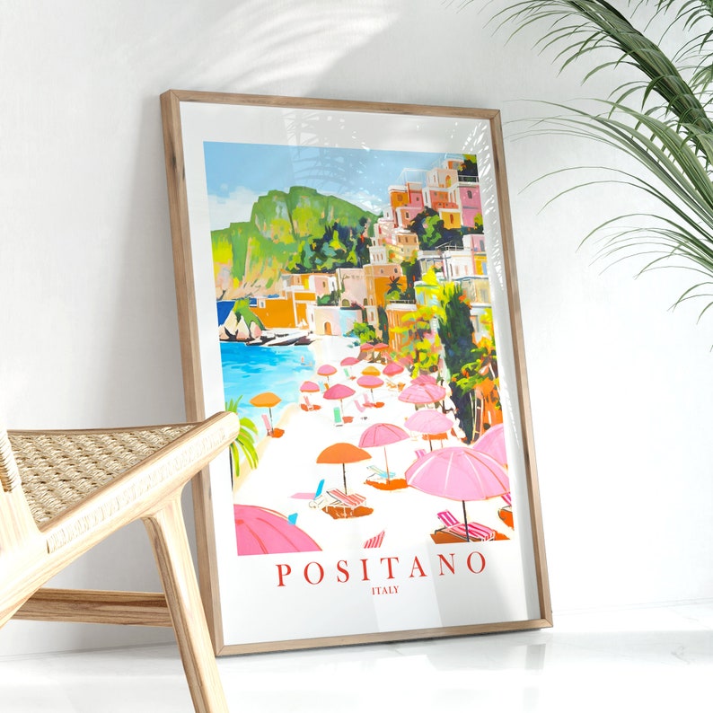 Positano Travel Poster Italy Wall Art Print Beach Coastal State Retro ...