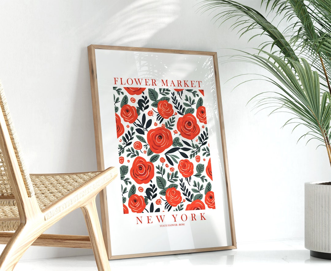Red Rose New York State Flower Market Botanical Wall Art NY Matisse ...