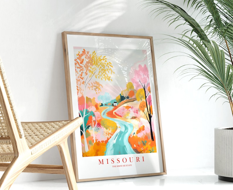 Missouri Pink Orange Retro Travel Poster Show Me State Print Motto ...