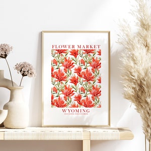 Wyoming State Flower Indian Paintbrush Print Red Green Floral ...