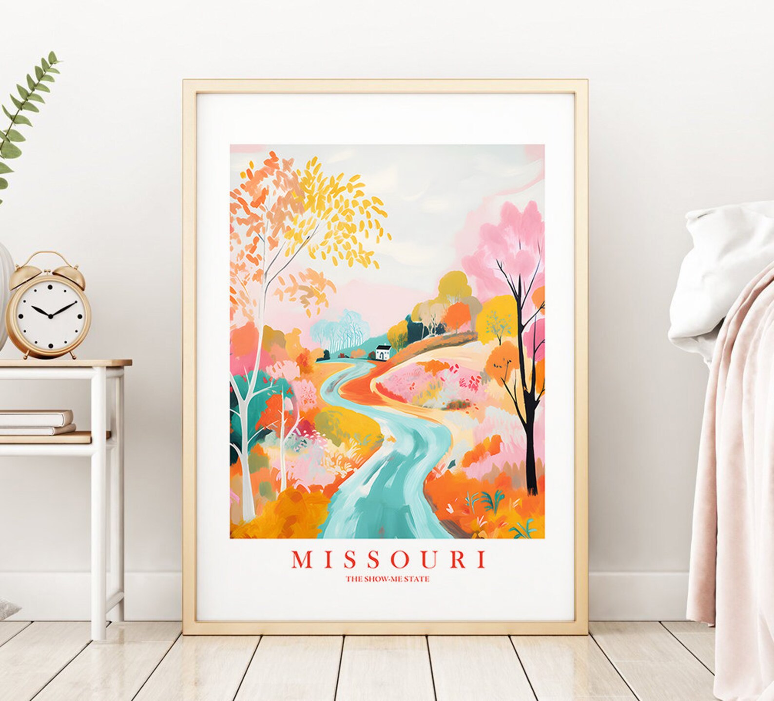 Missouri Pink Orange Retro Travel Poster Show Me State Print Motto ...