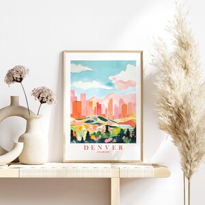Denver Skyline Poster Colorado Travel Print City Wall Art Retro Pink ...
