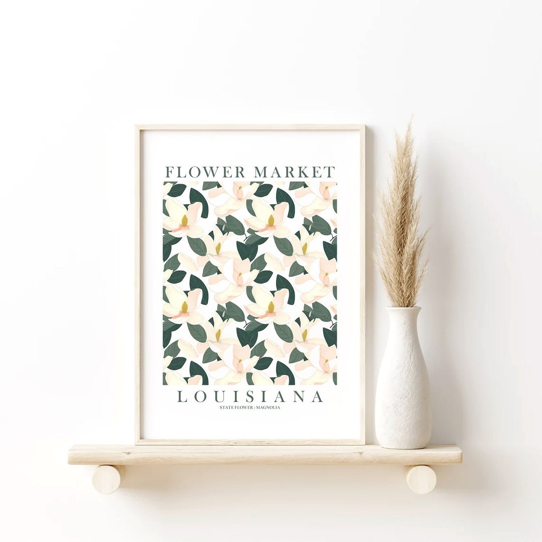 Louisiana Magnolia State Flower Print Ivory Green Floral Botanical Wall ...