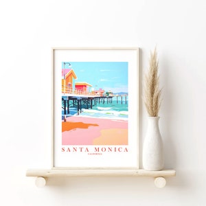 Santa Monica California Travel Poster Beach Wall Art Pacific Coastal ...