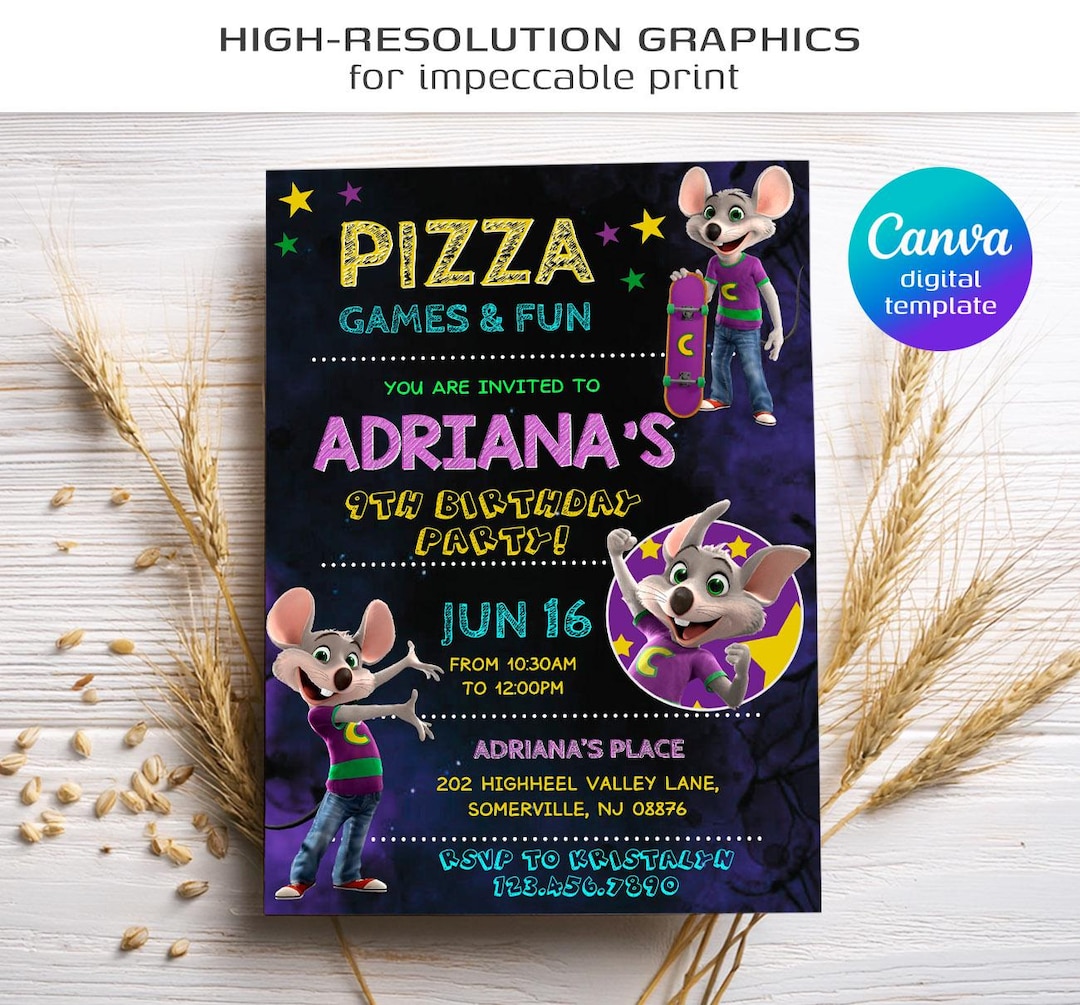 Chuck-e-cheese Editable Invitation, Printable Birthday Invite, Mouse ...