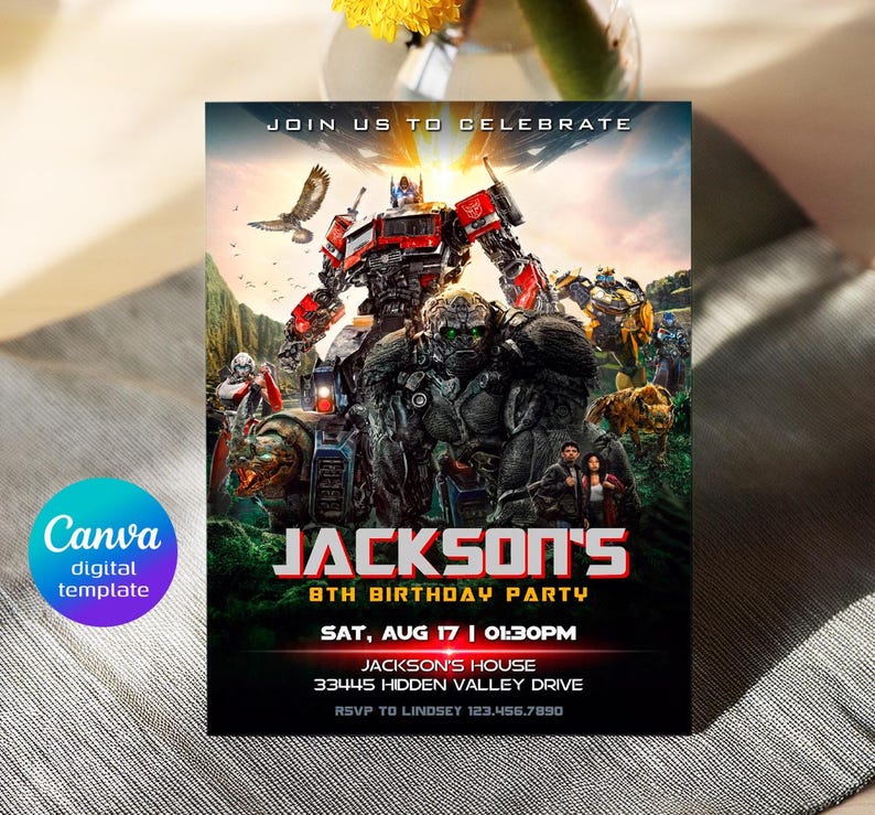Printable Invite, Transformers Rise of the Beasts Birthday Invitation ...