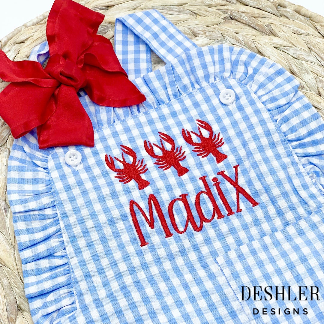 Girls Crawfish Outfit, Monogram Crawfish Outfit, Crawfish Overalls ...