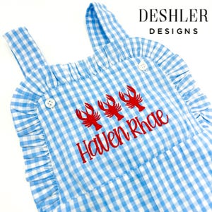 Girls Crawfish Outfit, Monogram Crawfish Outfit, Crawfish Overalls ...