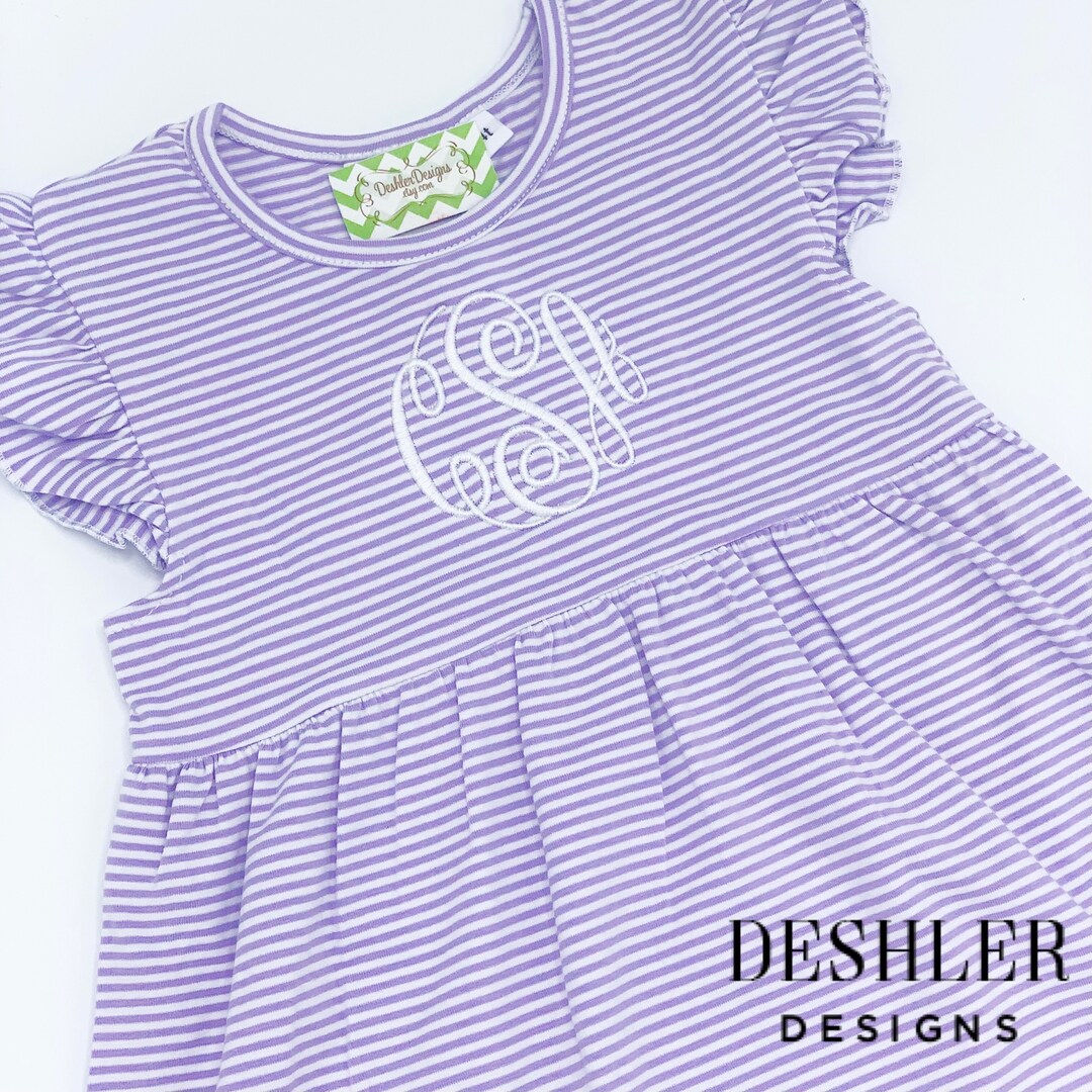 Monogram Purple Dress, Purple Monogram Dress, Monogram Ruffle Dress ...