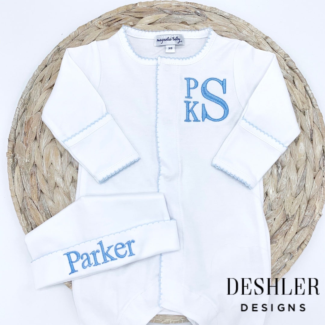 Picot Trim Footie, Monogram Footie, Newborn Footie, Monogram Baby ...