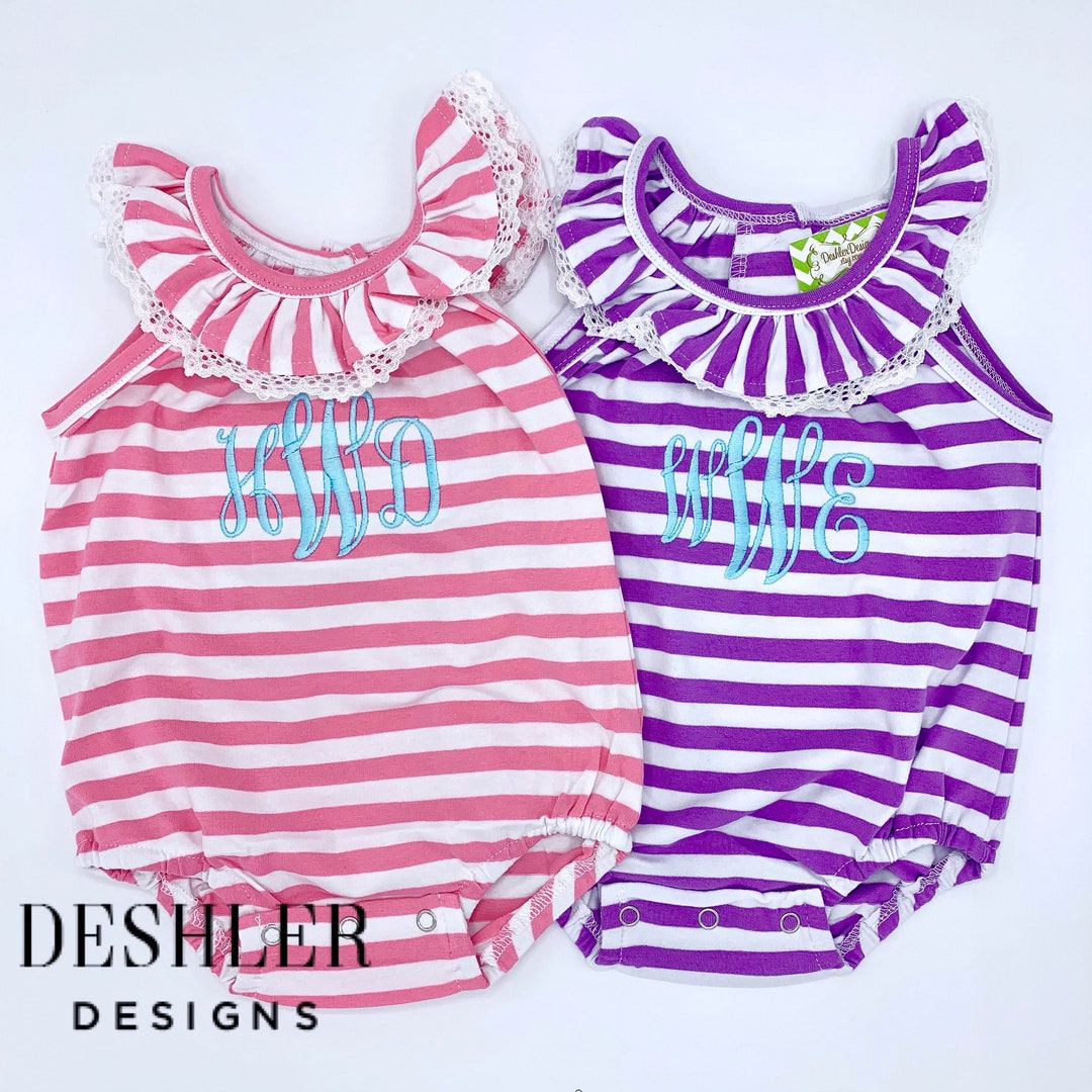 Monogram Baby Girl Bubble, Monogram Girls Sunsuit, Monogram Bubble ...