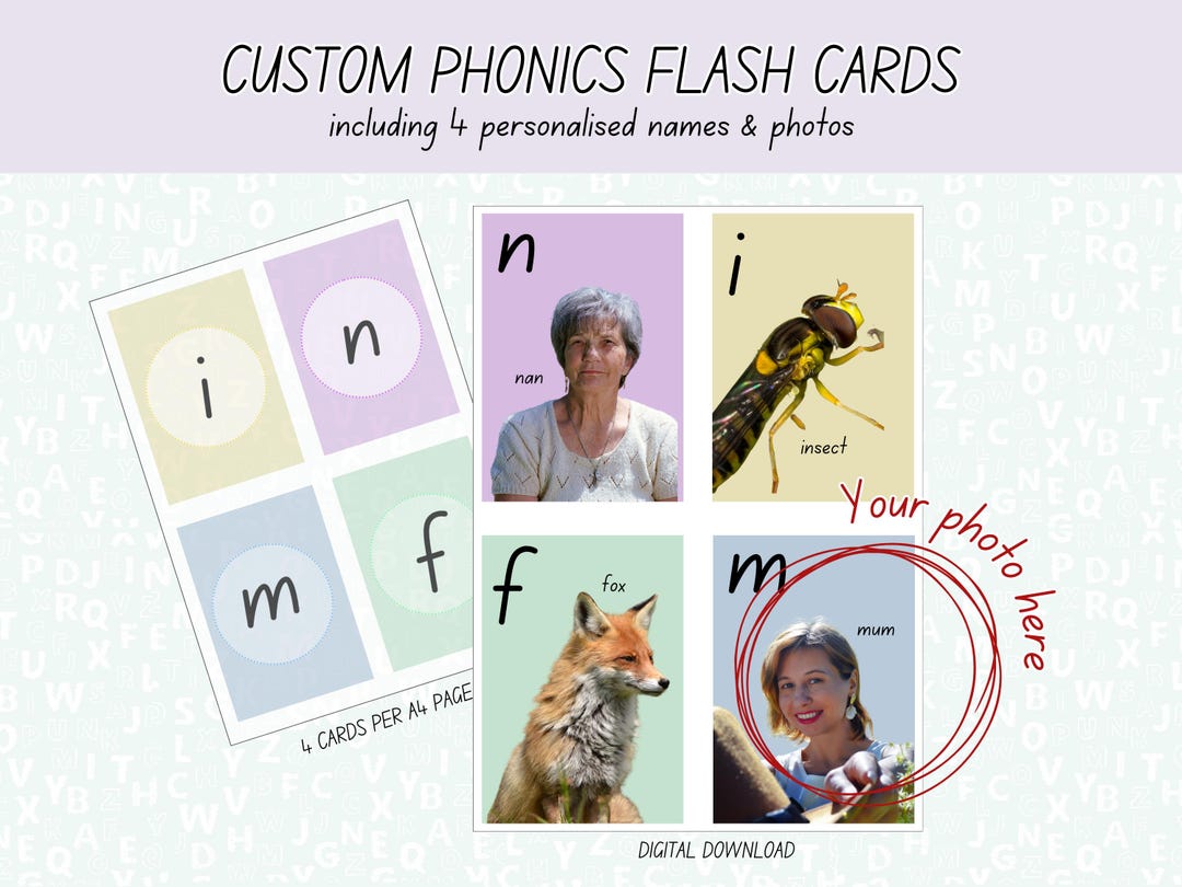 Custom Phonics Alphabet Flashcards, Printable Flashcards, Real Photos ...