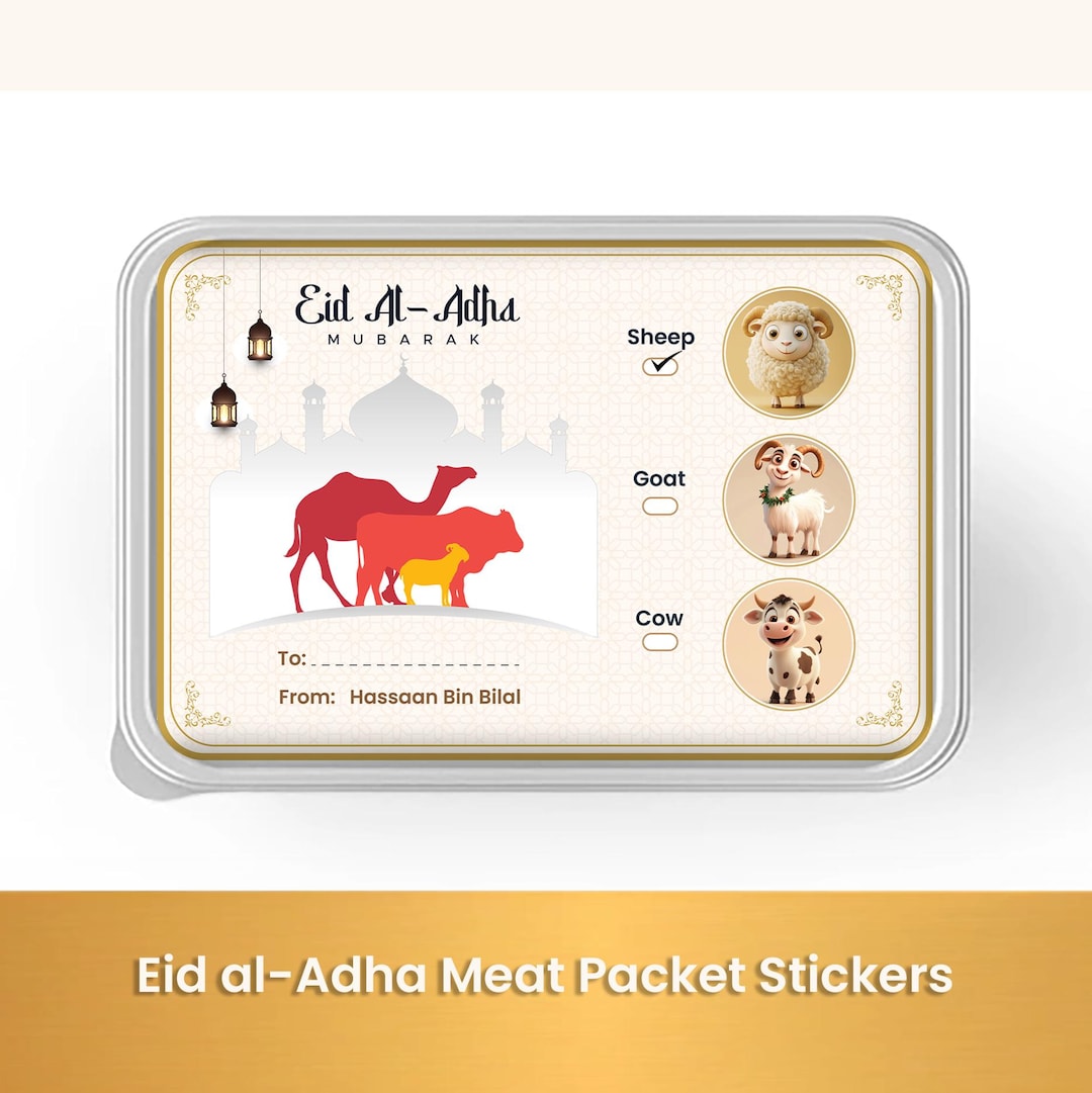Eid Al-adha Qurbani Meat Packet Stickers | To/from Labels With Cow ...