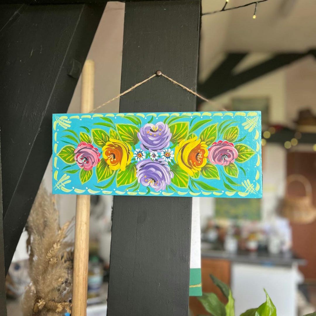 Folk Art Rose Painting - Etsy