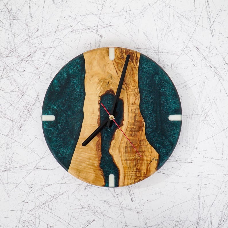 Epoxy Wall Clock, Olive Wood Clock, Resin Wall Clock, Home Decoration ...