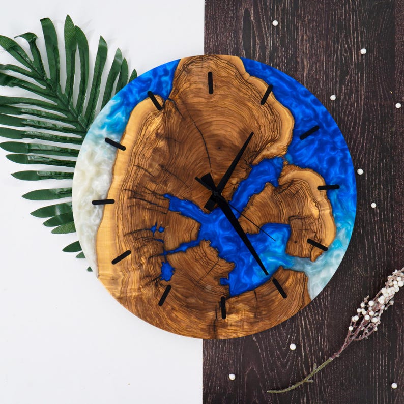Epoxy Wall Clock, Olive Wood Clock, Resin Wall Clock, Home Decoration ...