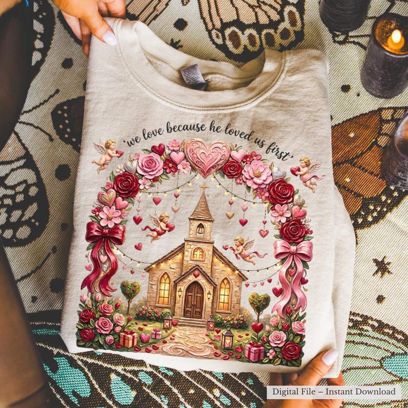 Christian Valentine PNG, Coquette Bow Church Love Brushstroke Floral ...