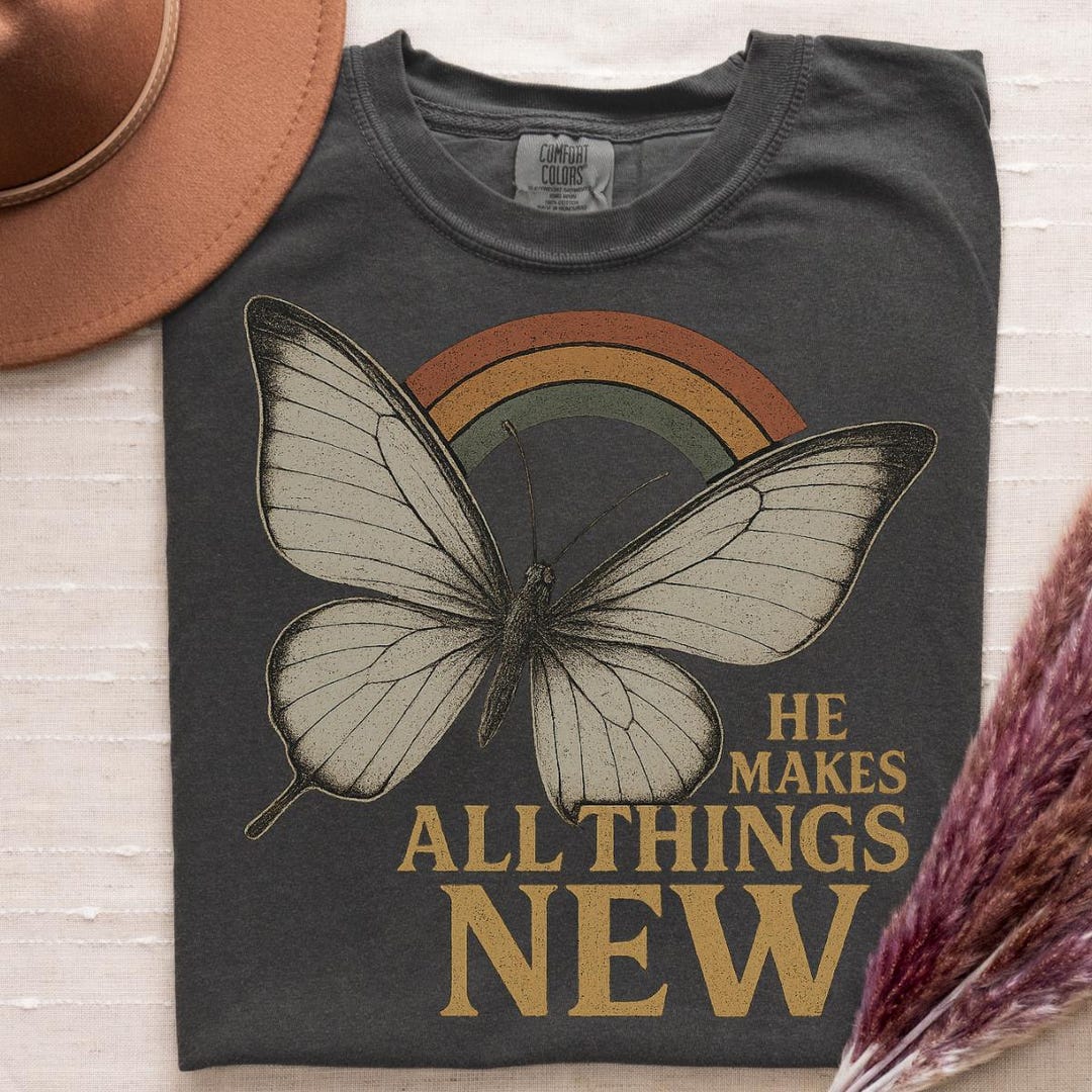 Vintage Christian Butterfly PNG: Retro Rainbow Bible Verse Design ...
