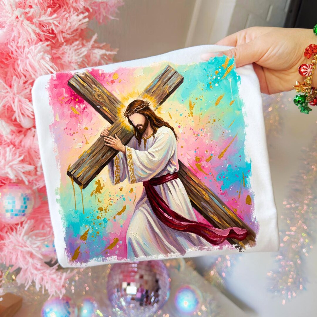 Christian Jesus Carrying Cross PNG, Colorful Brushstroke Religious ...