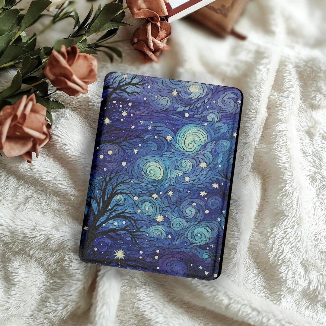 Artistic Starry Night Swirl Oil Painting Kindle Case With Hand Strap ...