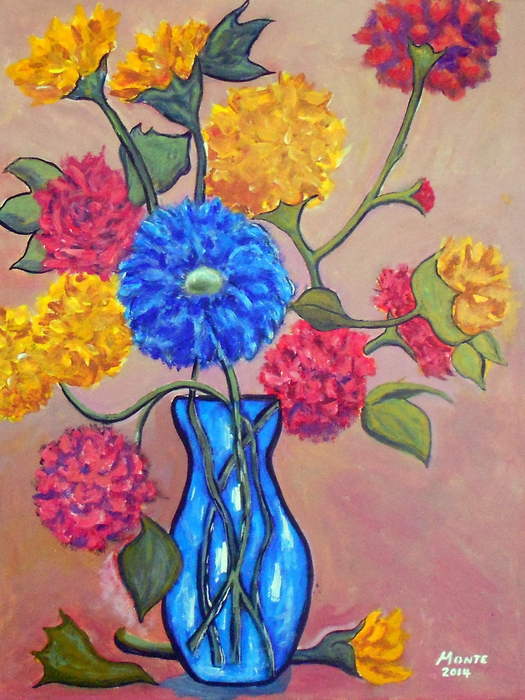 Floral in Blue Vase abstract Expressionism Original Monte - Etsy