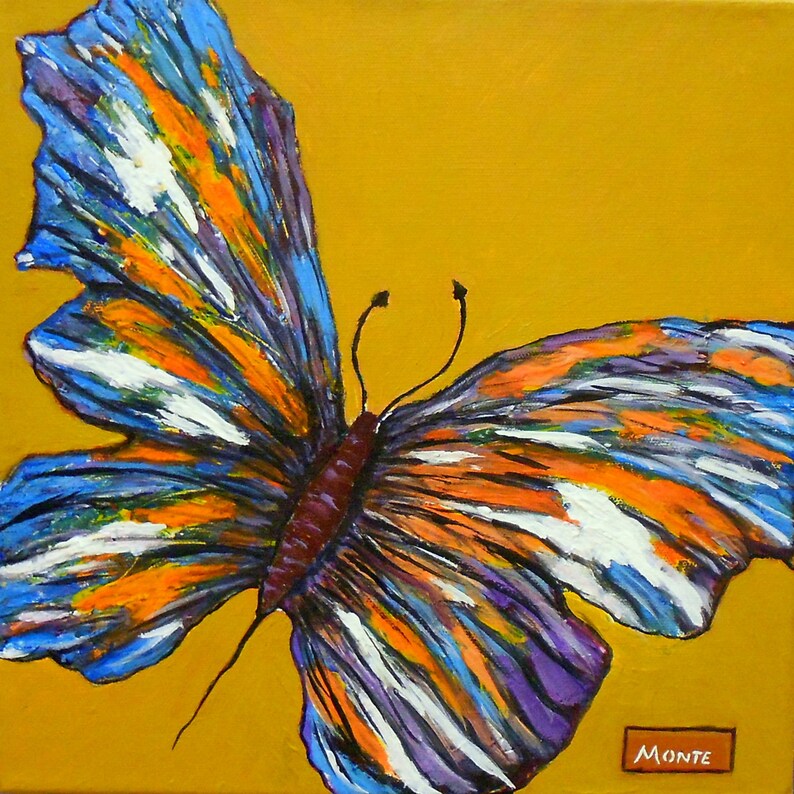 Impressionism: Original Palette Knife Butterfly Painting Mounted on Mat ...
