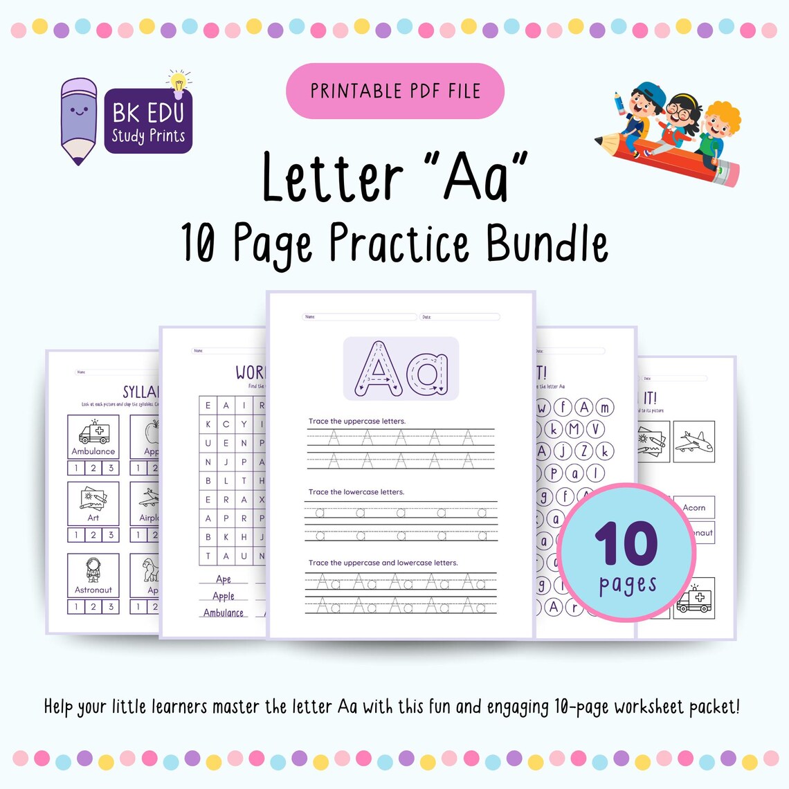 10 Printable Alphabet Letter Aa Phonics Worksheets for Pre-k & K-2 ...
