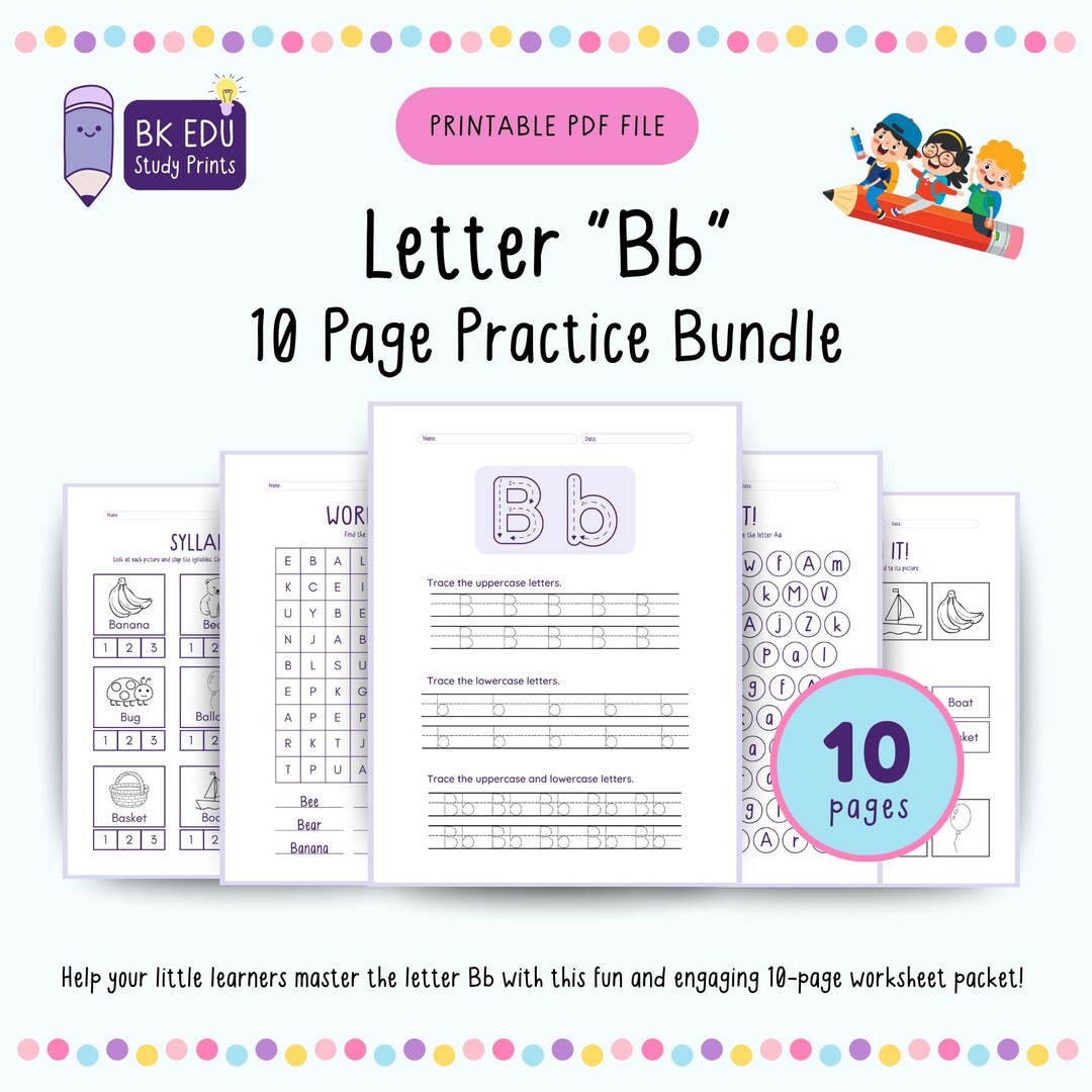 10 Printable Alphabet Letter Bb Phonics Worksheets for Pre-k & K-2 ...