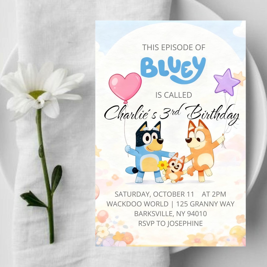Bluey Birthday Invitation Canva Editable | Bluey Party Invitation ...