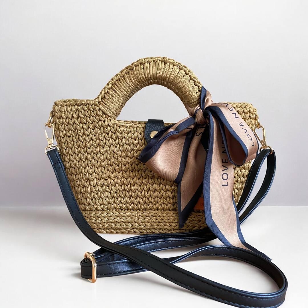 Handmade Crochet Bag, Camel and Chevron Pattern Bag, Elegant Handmade ...