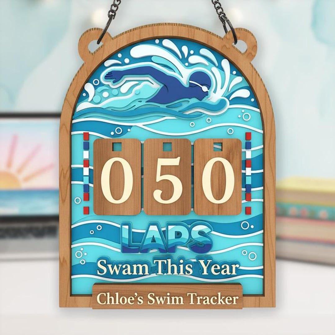 Swim Laps Tracker Sign, Personalized Swimming Tracker, Yearly Lap ...