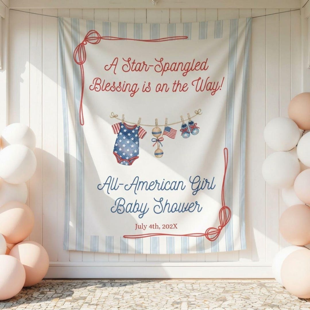 All American Girl Baby Shower Banner, Patriotic Baby Shower Backdrop ...