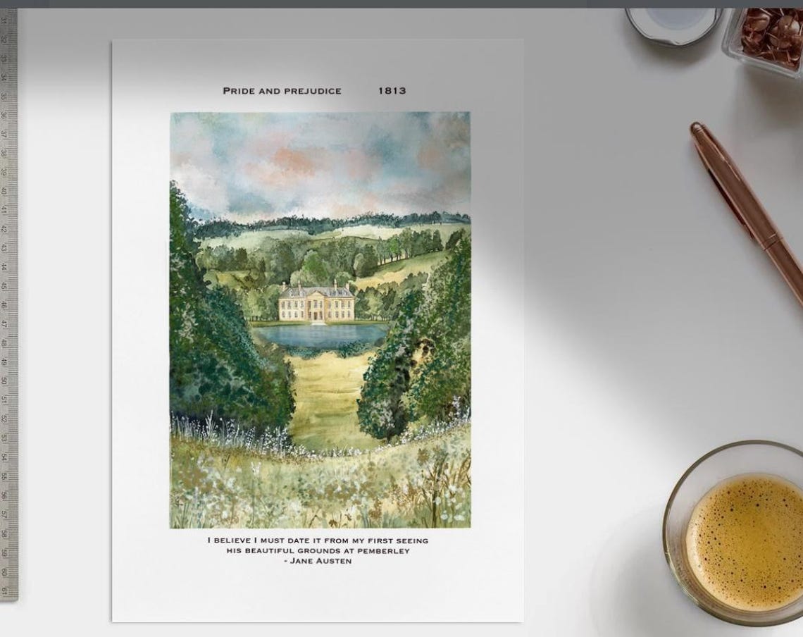 PDF of A4 and A5 Art Print of Pride and Prejudice’s Pemberley by Jane ...