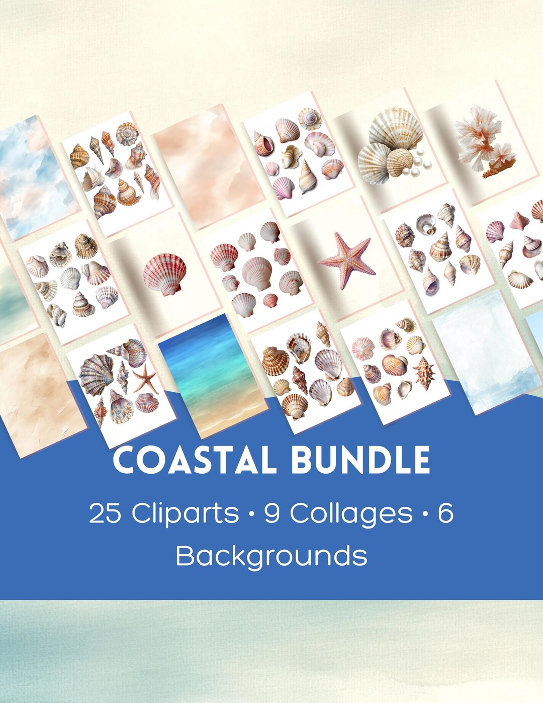 Coastal Vintage Clipart Bundle – Seashell, Coral, Starfish & Ocean ...