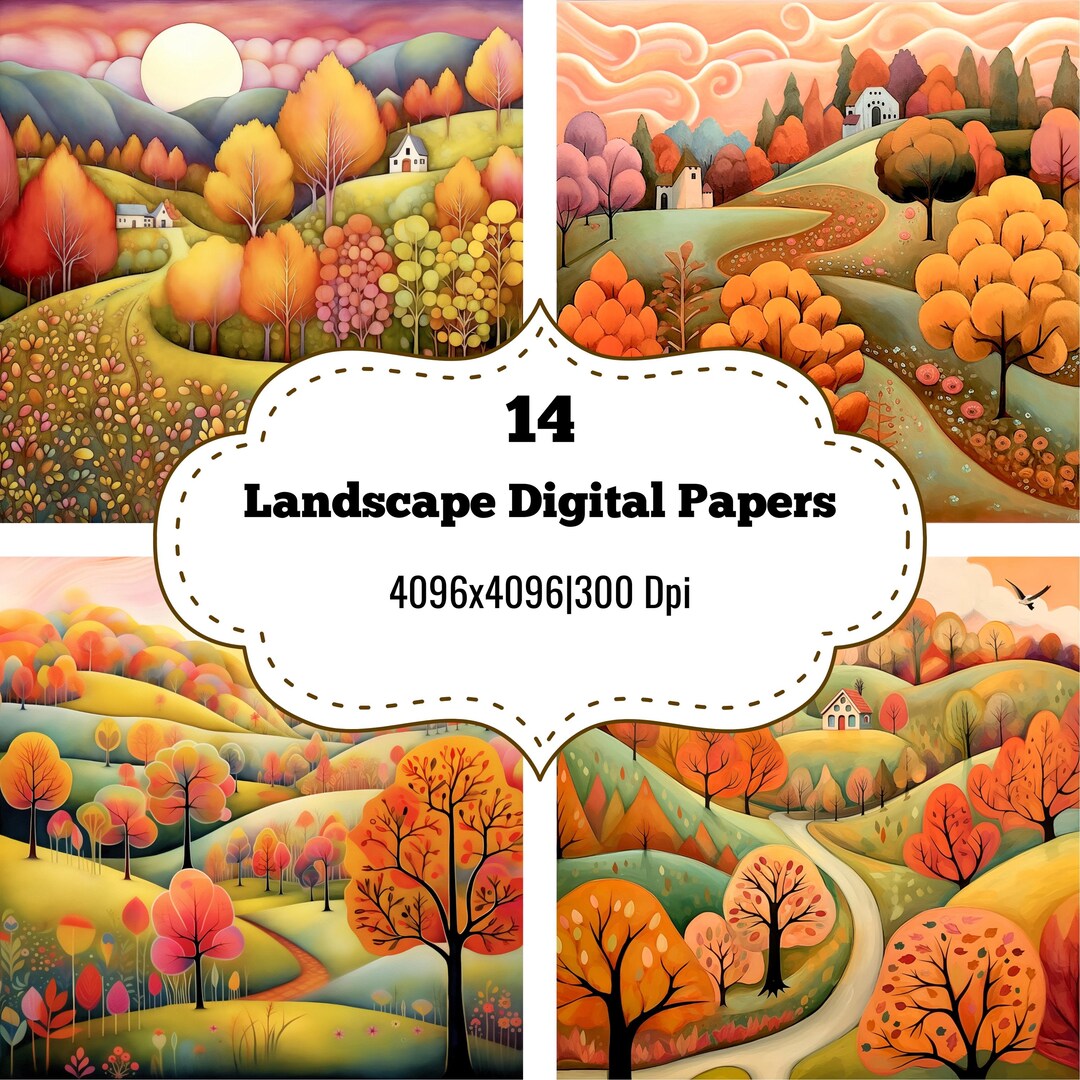 Cottagecore Landscape Digital Paper: Whimsical Autumn Backgrounds ...