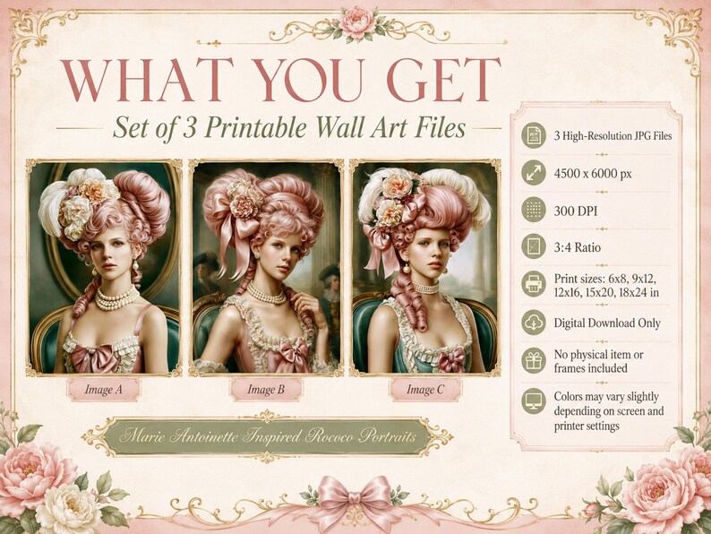 Rococo Portrait Wall Art Set, Chateaucore Gallery Print, Marie ...