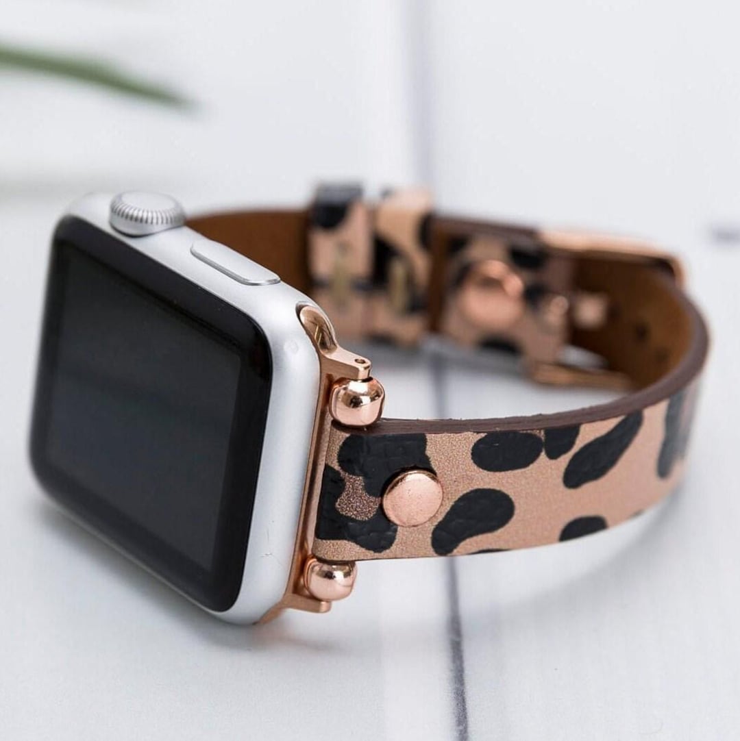 Leopard Print Leather Apple Watch Band 38 40 41 42 44 45 49mm, Handmade ...