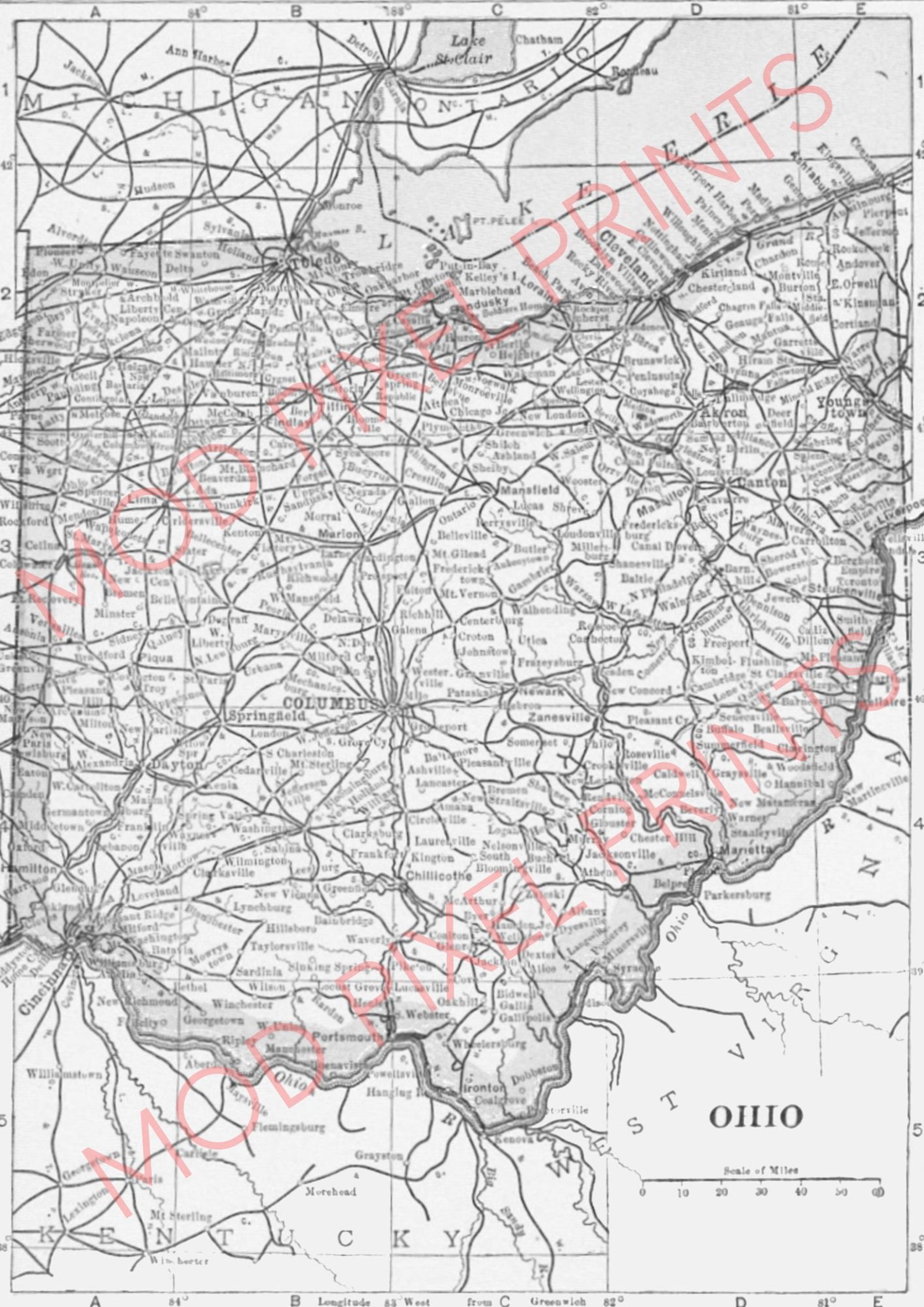 Vintage Black and White Map of Ohio Printable Digital Art - Etsy