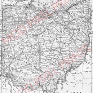 Vintage Black and White Map of Ohio Printable Digital Art | PRINTABLE ...